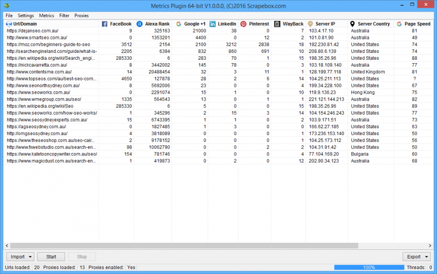 Metrics Checker - ScrapeBox